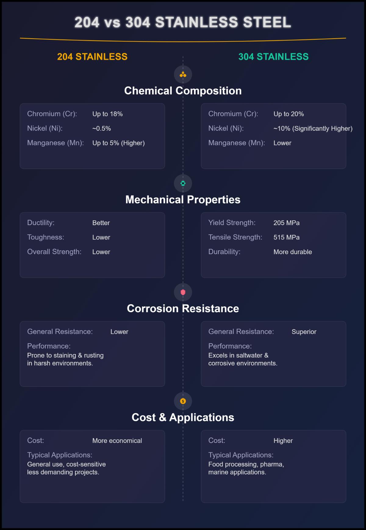 Comparative Analysis Of 204 Vs. 304 Stainless Steel | Artizono